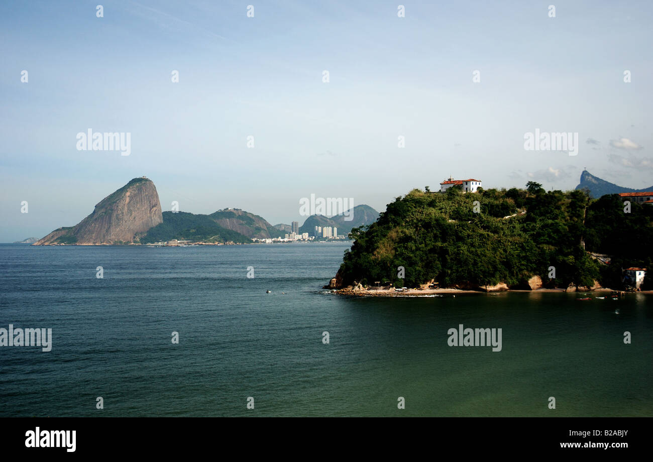 Sugar loaf seen from Niteroi Guanabara bay Brazil Brasil Rio de Janeiro ...