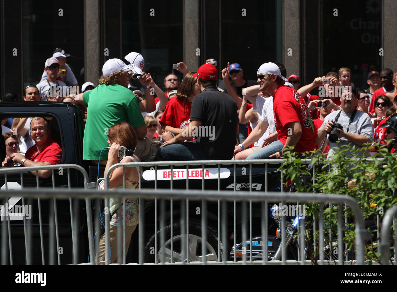 Brett Lebda during the 2008 Stanley Cup Victory Parade for the Detroit ...