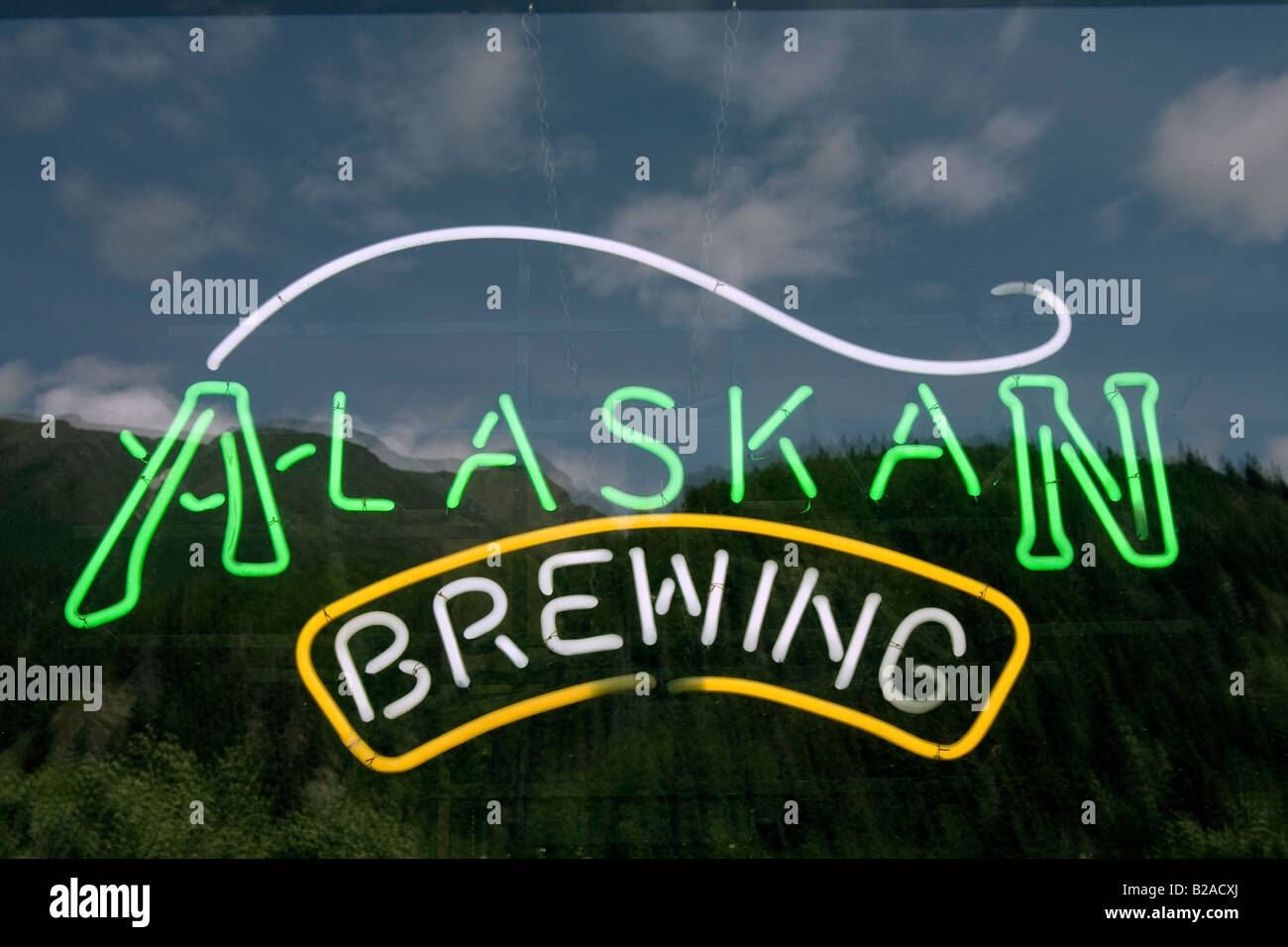 Alaskan Brewing, neon light, beer Stock Photo - Alamy