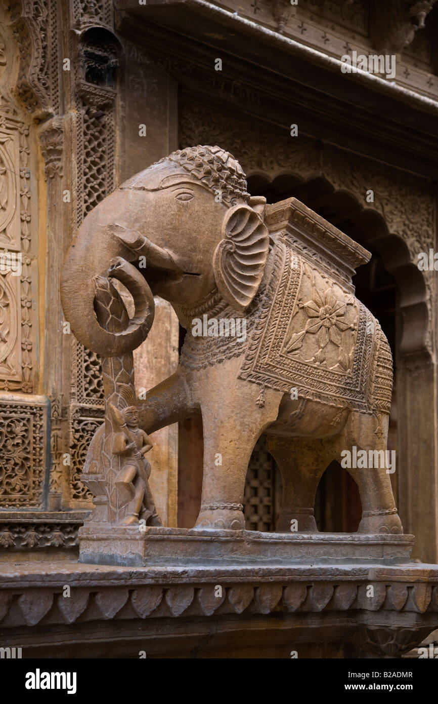 A hand carved SANDSTONE ELEPHANT decorates the exterior of the Mayors ...