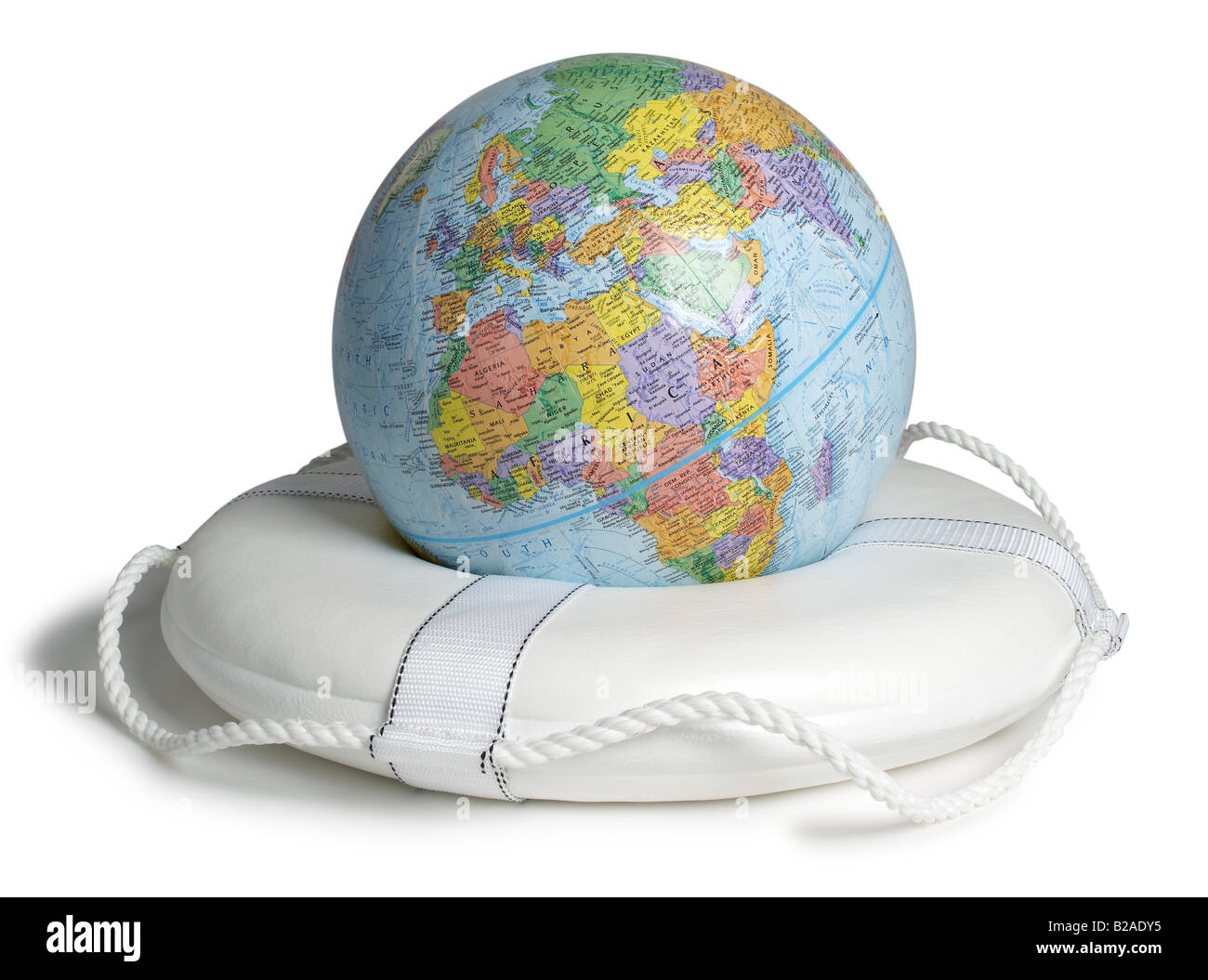 Globe life preserver life jacket world globe Stock Photo - Alamy