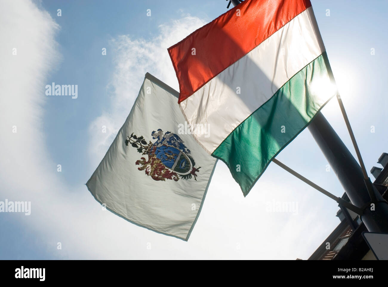 Flags of Bekescsaba and of Hungary Stock Photo - Alamy