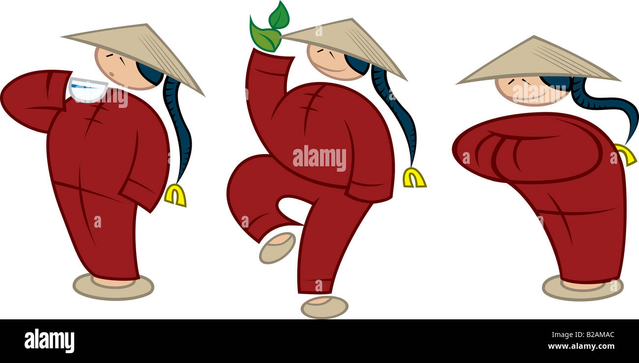 Three Chinese Tea Worker icons Stock Photo - Alamy