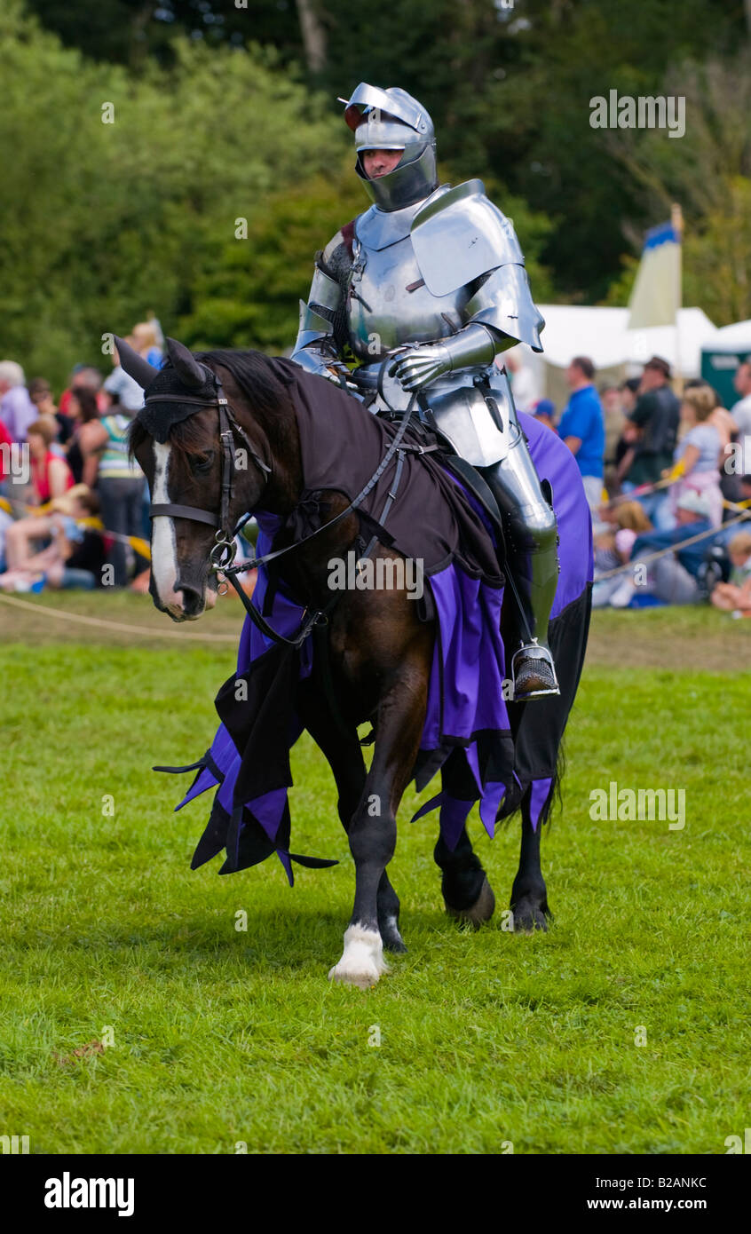 Knight in armour on horseback preparing to joust at Tewkesbury Medieval ...