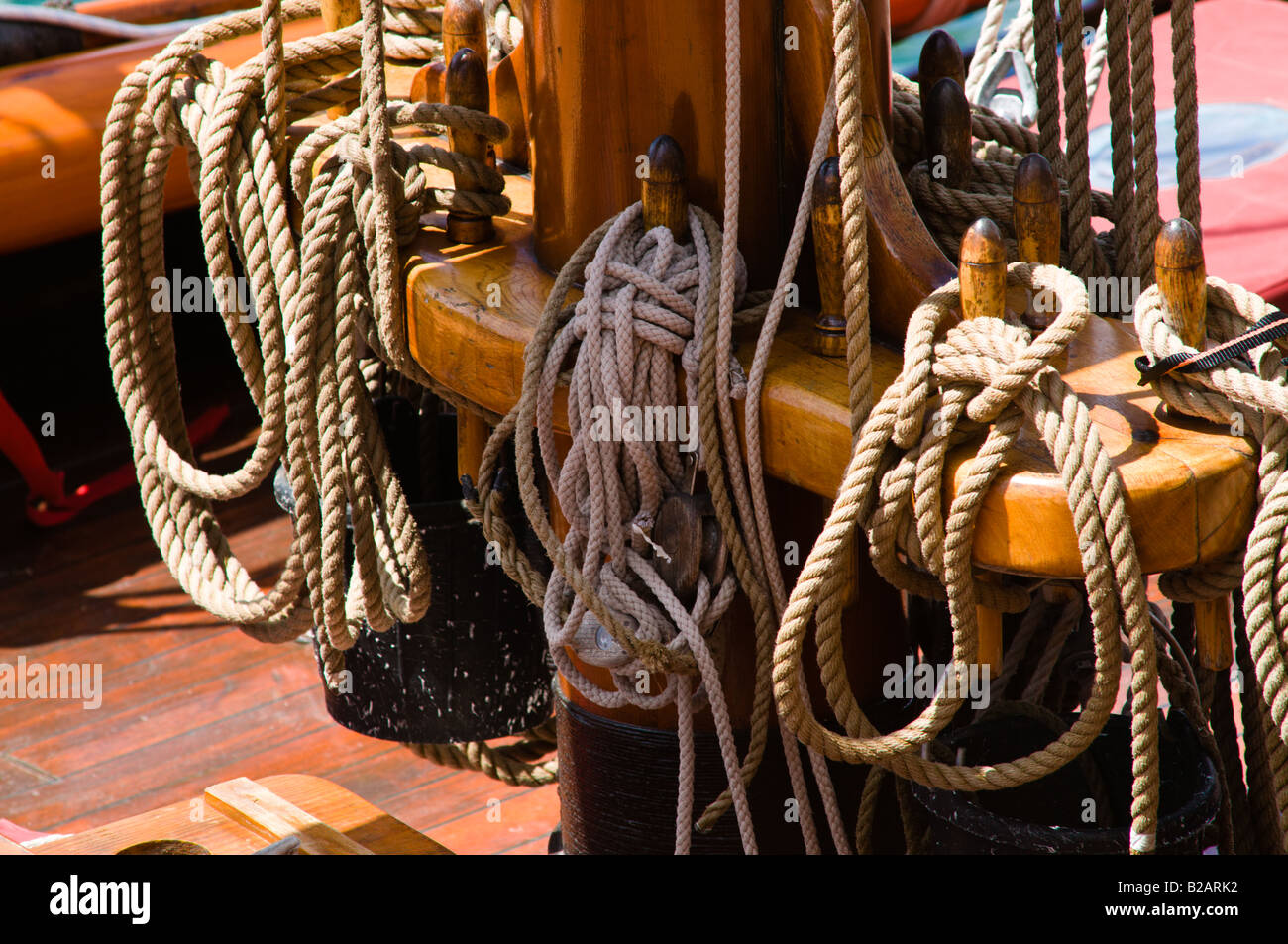 Ropes on sailing boat at Port Rhu , Douarnenez , Brittany , France ...