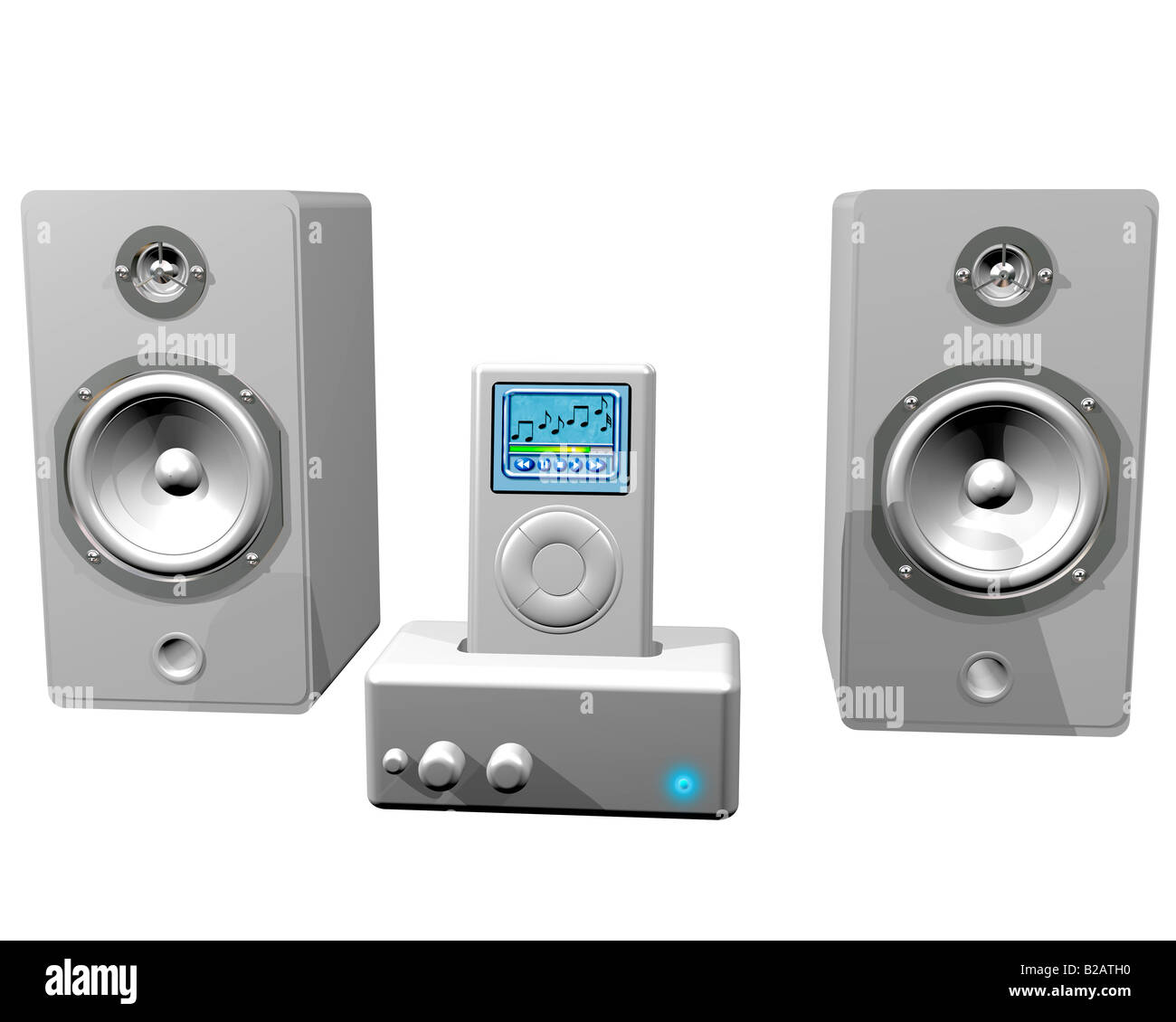 Isolated illustration of an MP3 player and speaker system Stock Photo ...