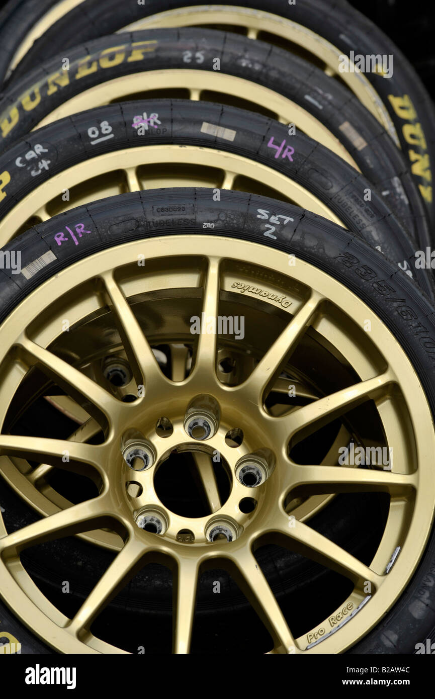 Aluminium Touring Car racing wheels and tyres Stock Photo - Alamy