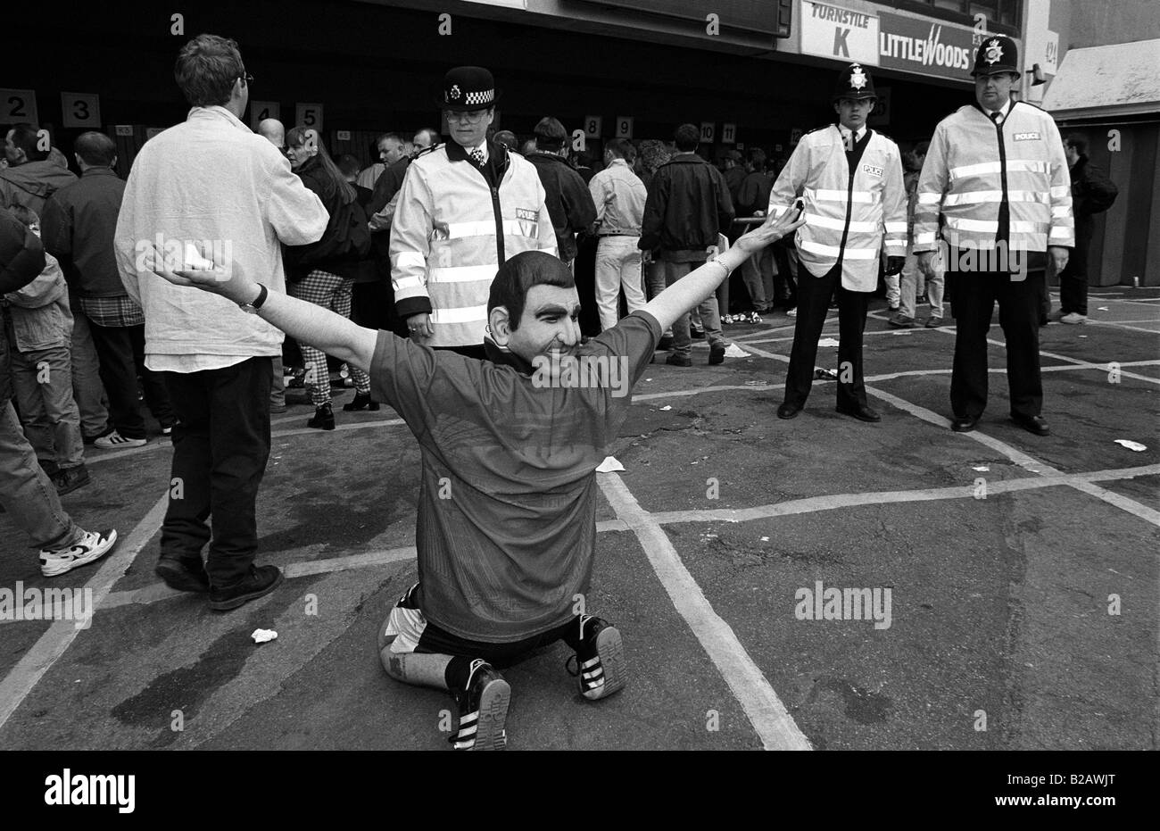 Manchester United fan wearing an Eric Cantona comedy mask outside ...