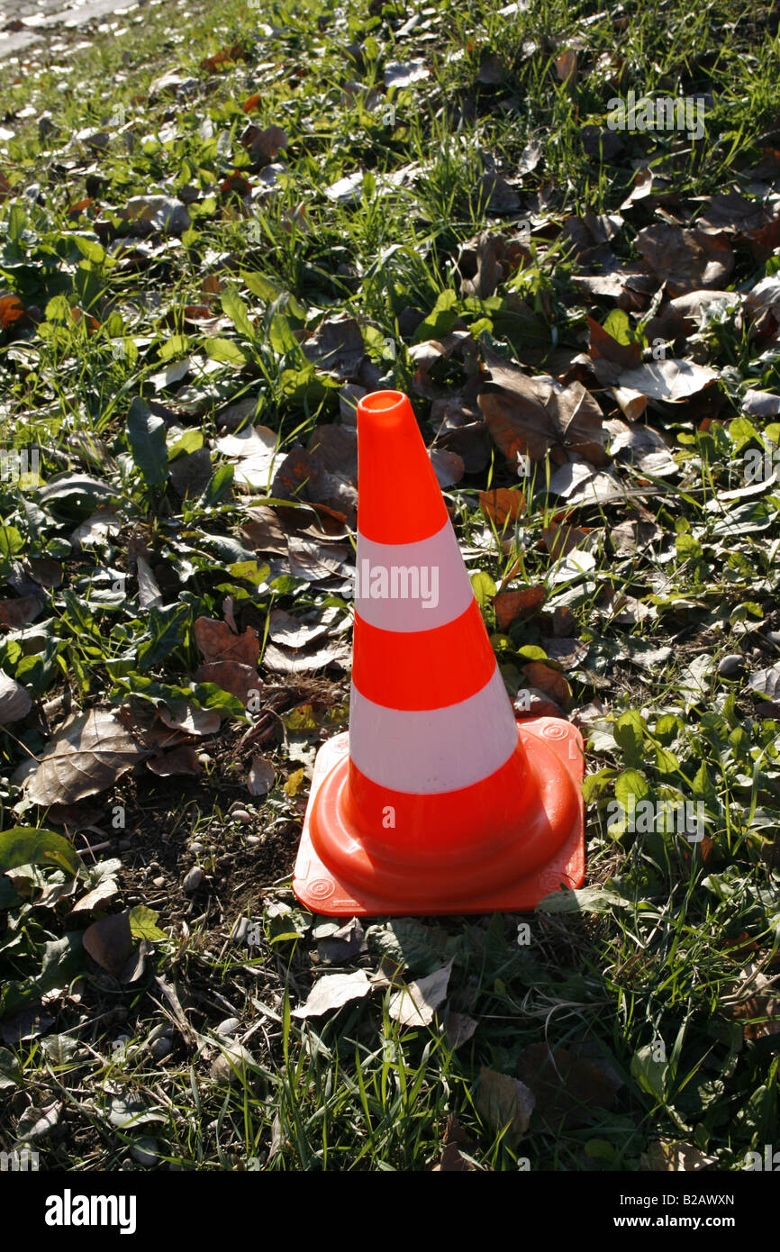 one single traffic cone in field on country lane Stock Photo - Alamy