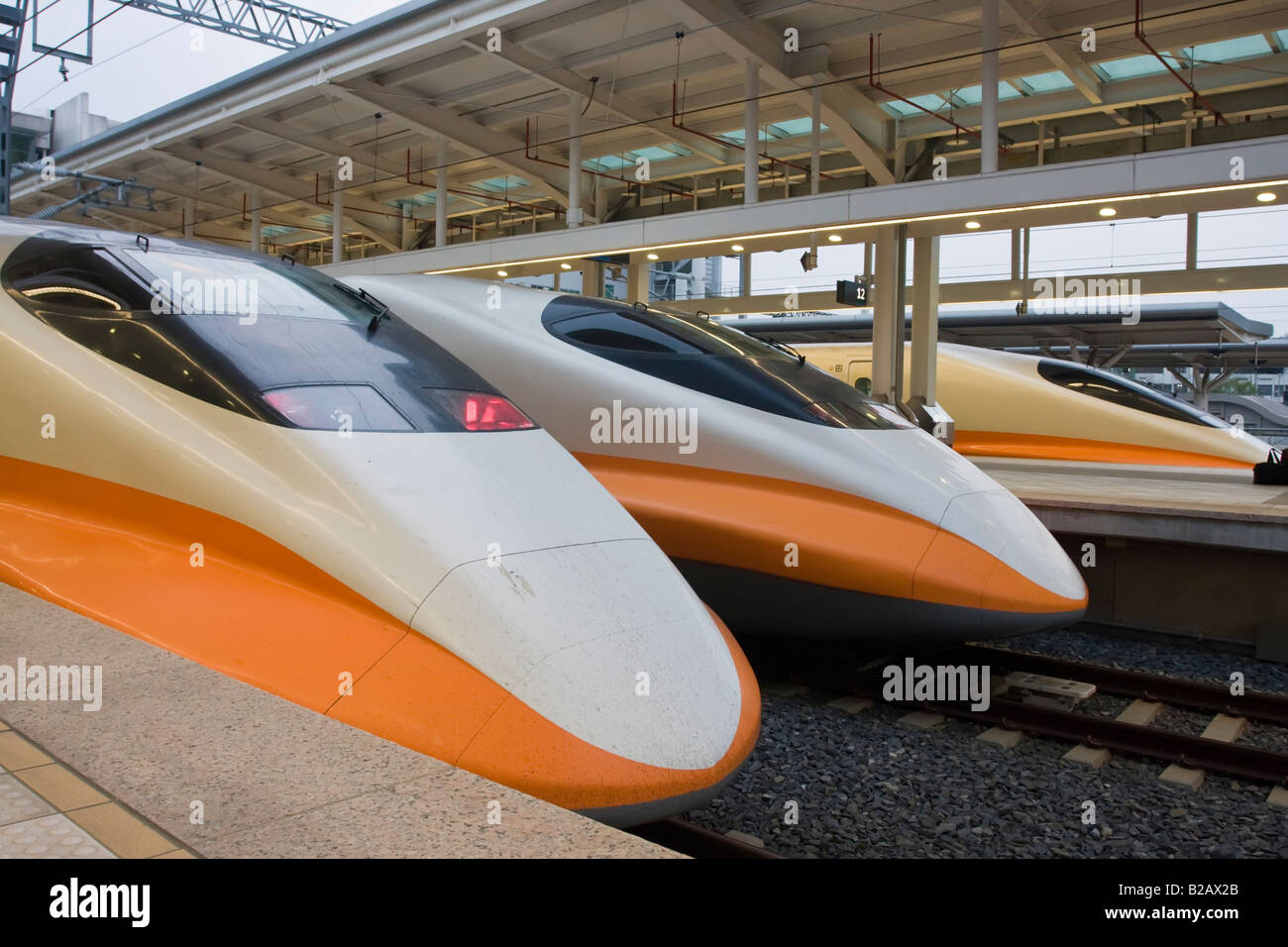 Three Shinkansen 700T high speed rail trains Zouying Kaohsiung station ...