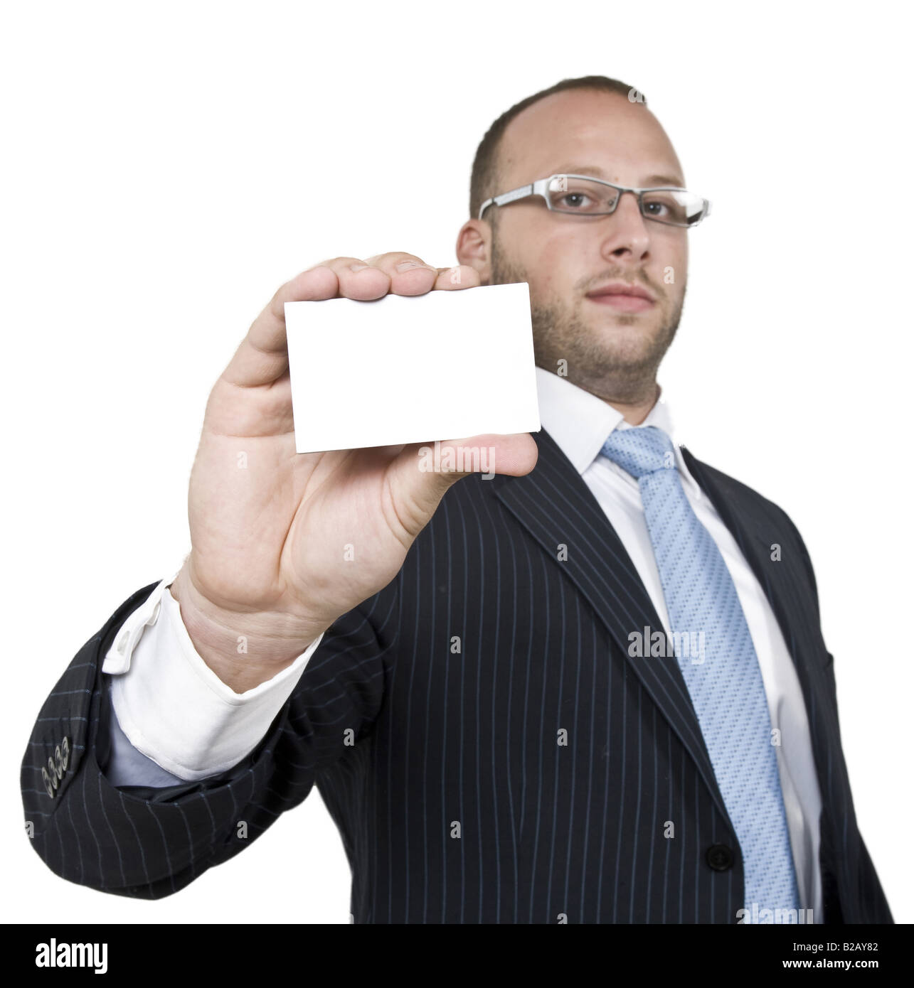business person with card on isolated background Stock Photo - Alamy