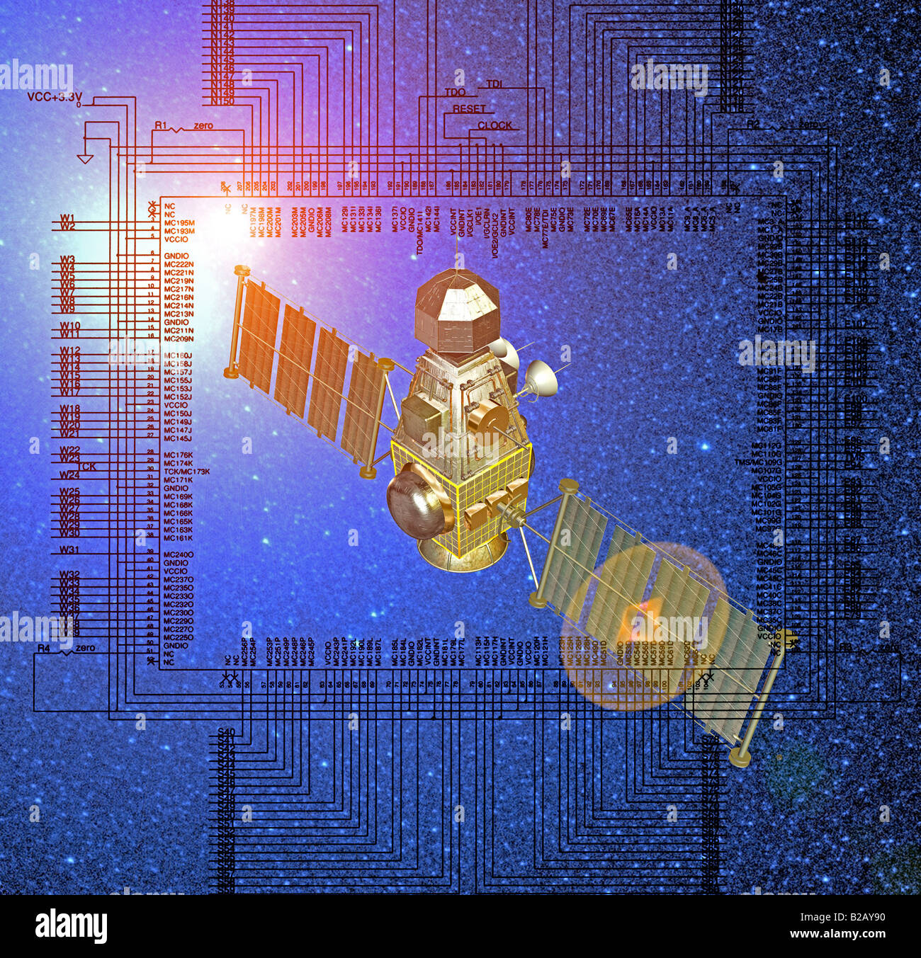 computer generated space vehicle flying in starry sky Stock Photo - Alamy