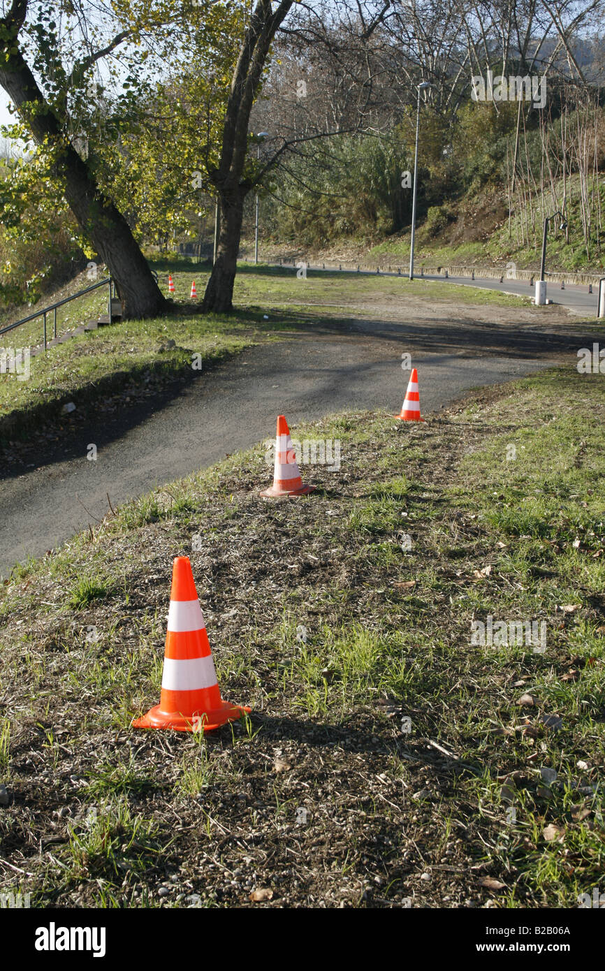 Traffic cones in line outdoors hi-res stock photography and images - Alamy
