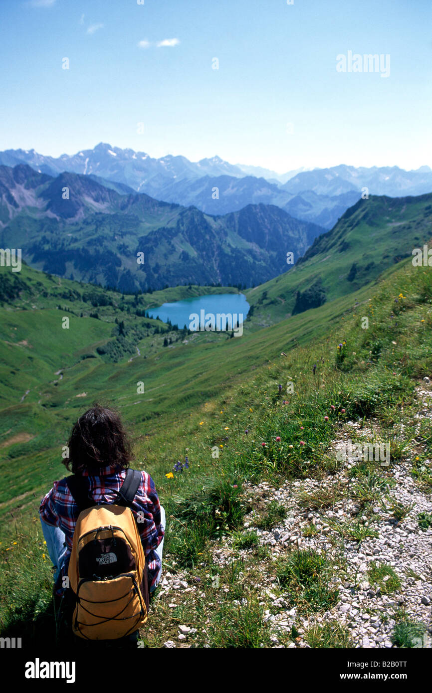 Hiking at Lake Alpsee Nebelhorn Allgaeu Bavaria Germany Stock Photo - Alamy