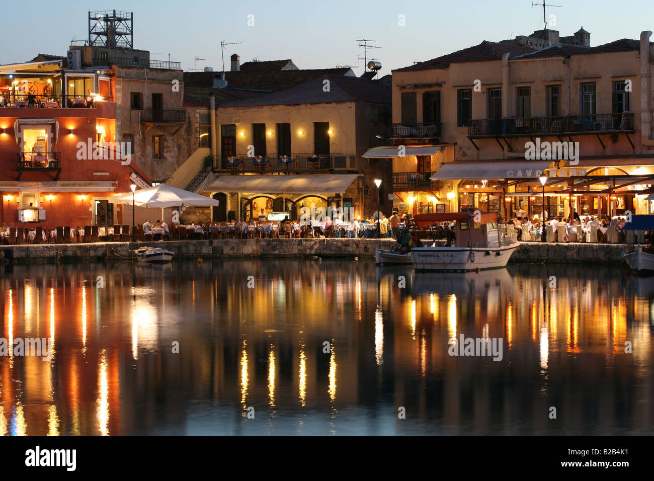 View of Venetian harbour of Rethymnon tonight (Crete, Greece Stock ...