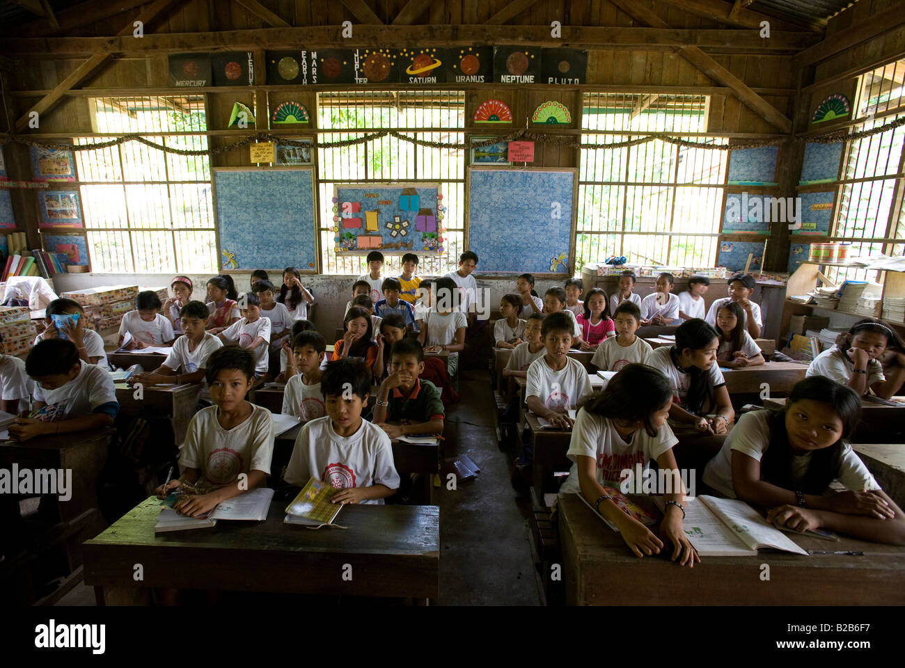 Mangyan children in their classroom in Panaytayan community near ...