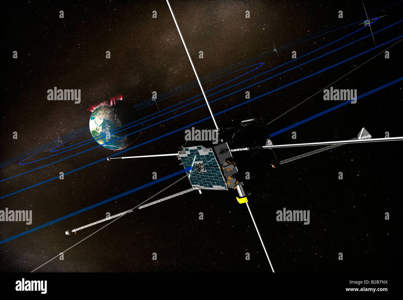 The five THEMIS spacecraft in orbit around the Earth Stock Photo - Alamy