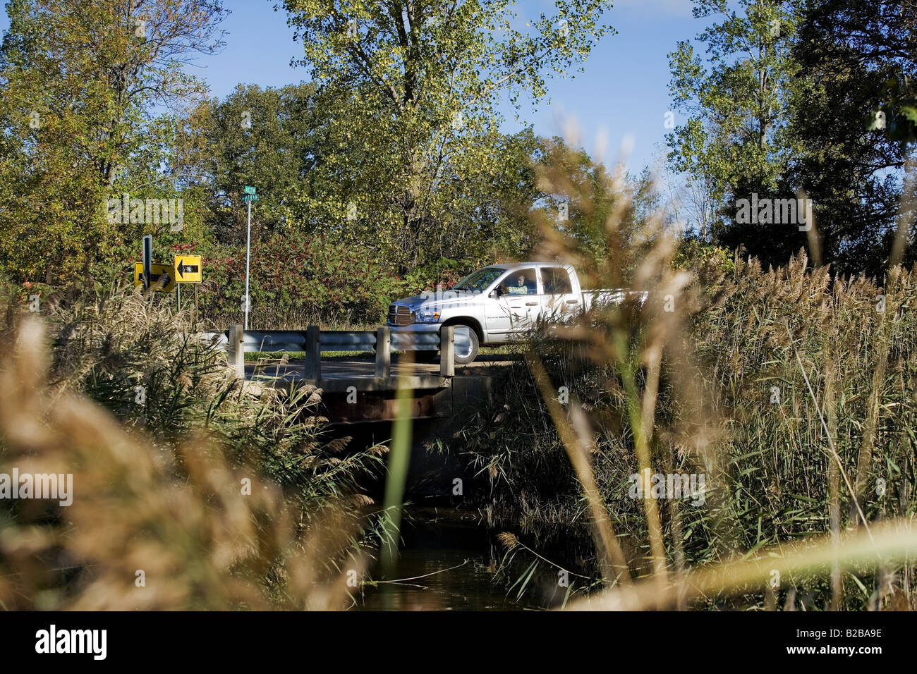 Dodge Ram crossing metal bridge Stock Photo - Alamy