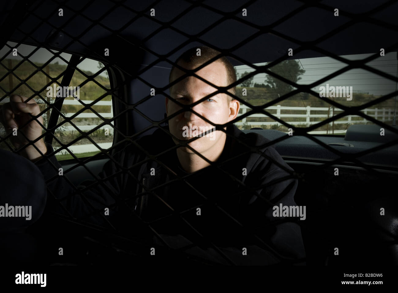 Perpetrator in back of Police car Stock Photo - Alamy