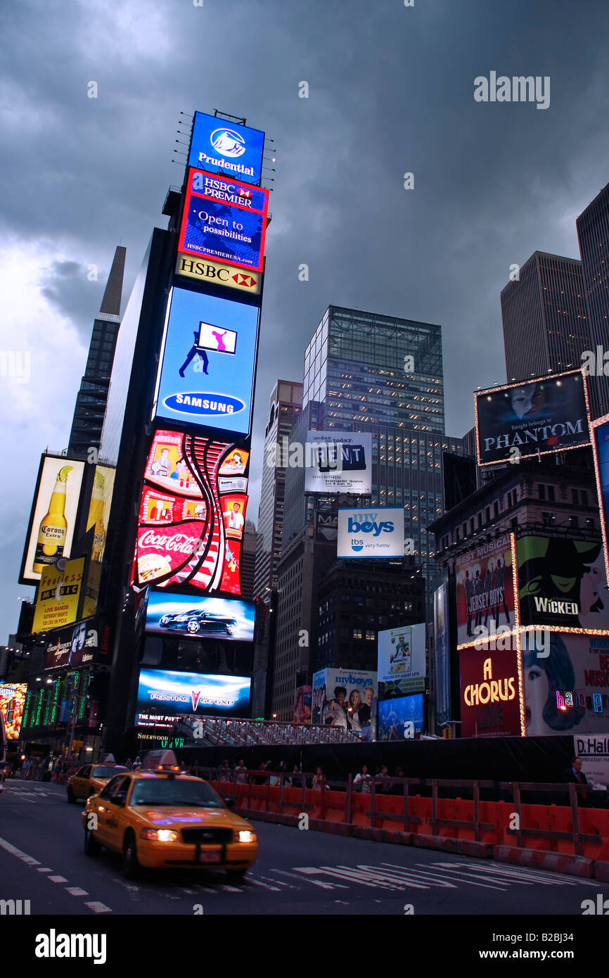 Times Square lights at dusk - New York City, USA Stock Photo - Alamy