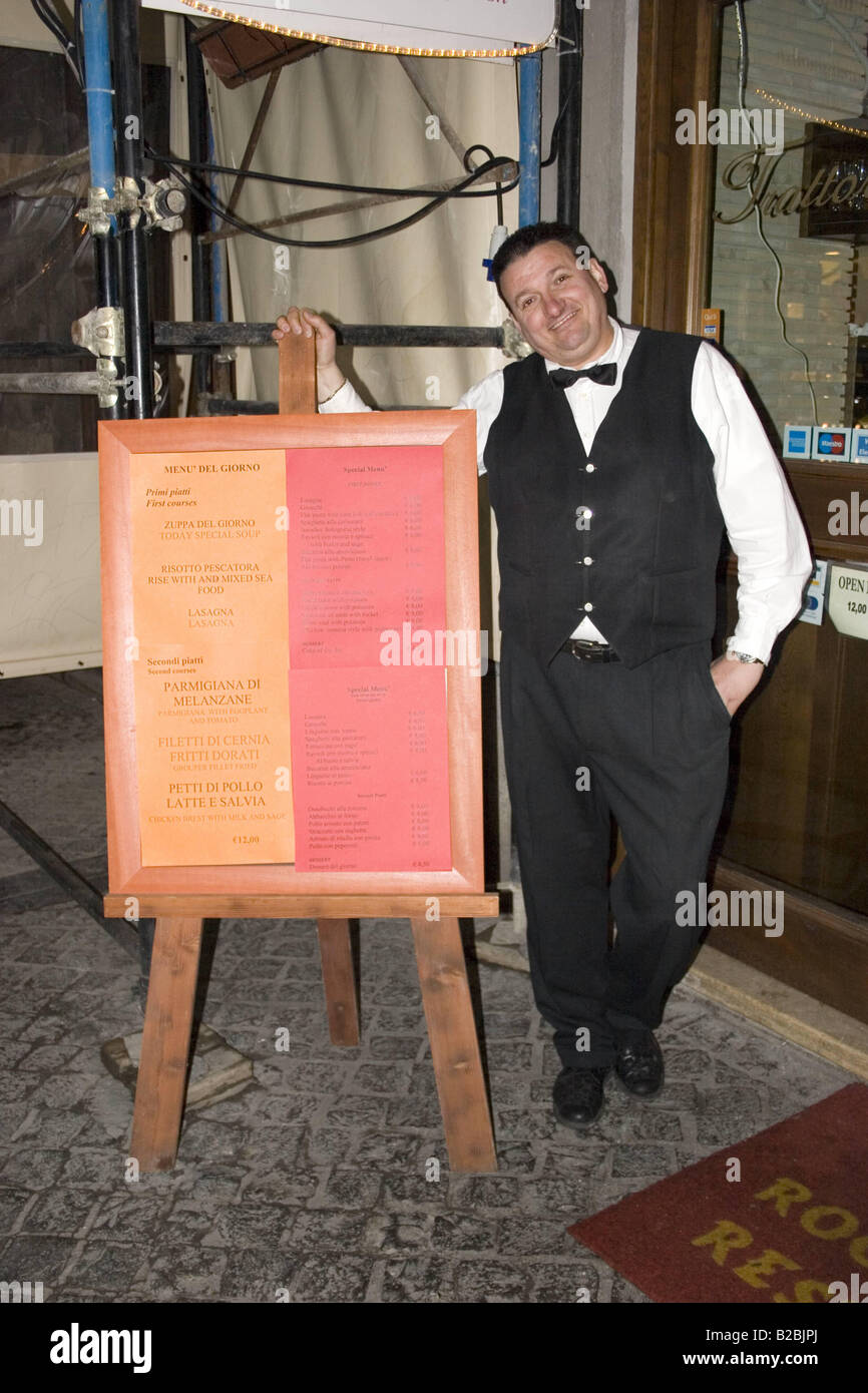 Italian restaurant menu boards with waiter Rome Italy D Stock Photo - Alamy