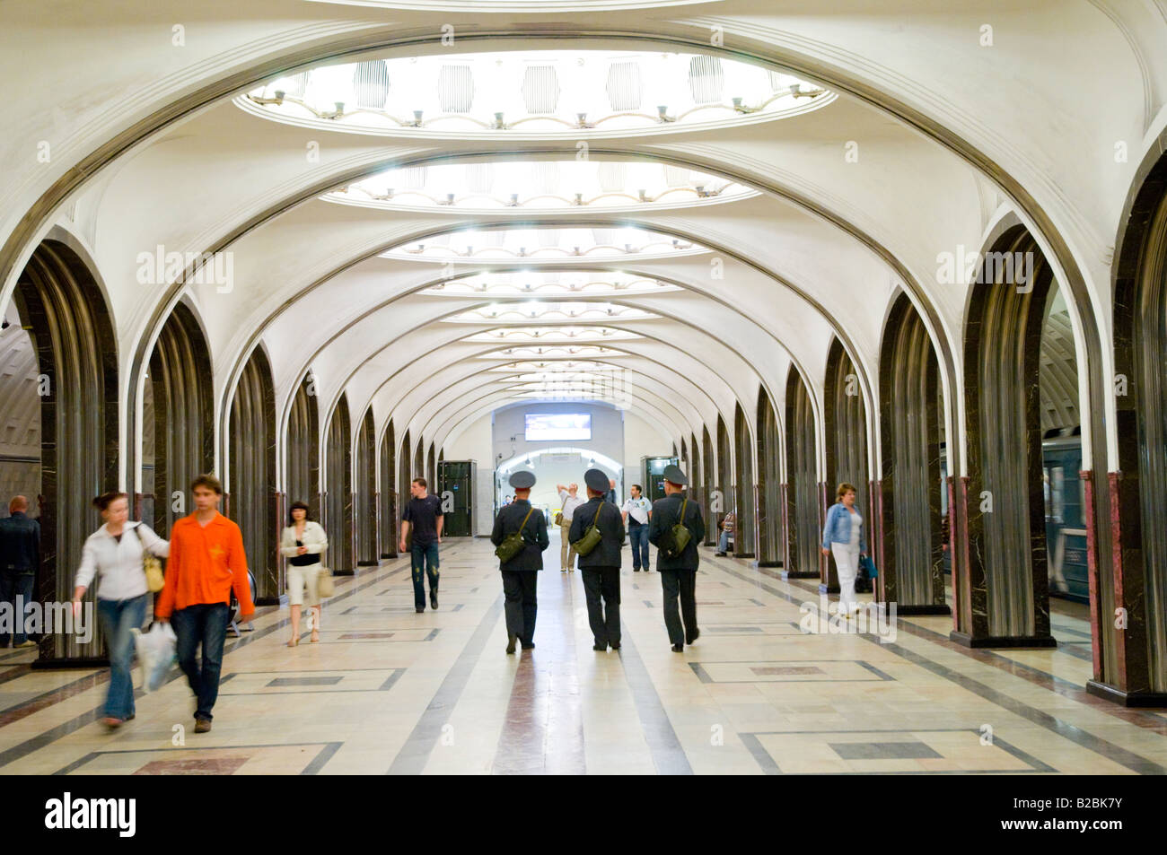 Art Deco central hall of Mayakovskaya metro station Moscow Russia Stock ...