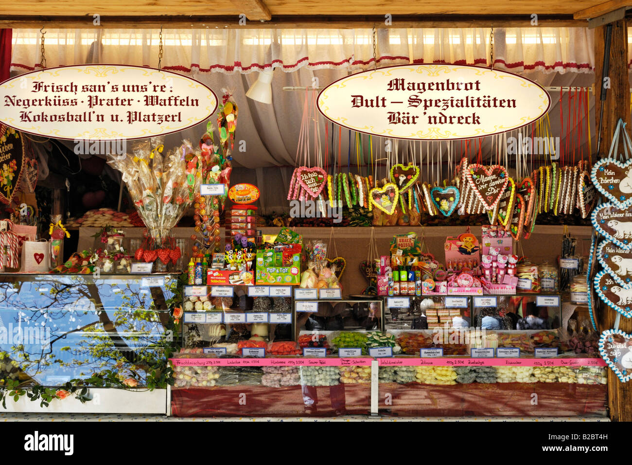 Stall selling sweets, Auer Dult, traditional market in Munich, Bavaria ...