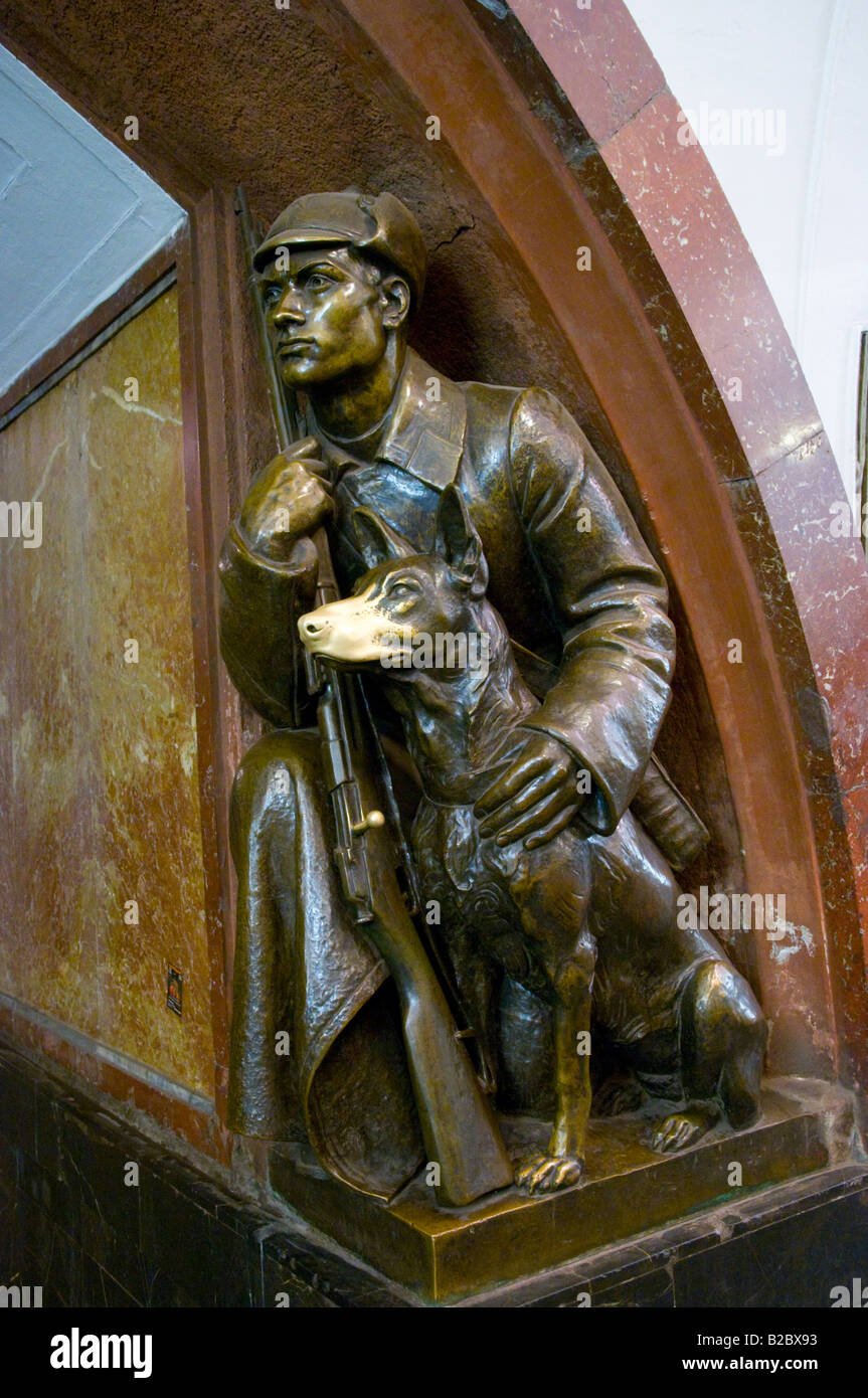 Life size Soviet Realism bronze statue in the main hall of Ploshchad ...