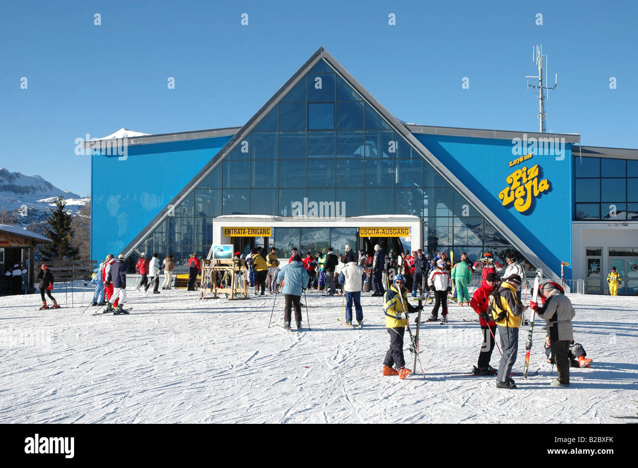 Summit station on the Piz la Ila, Alta Badia ski resort, the Dolomites ...