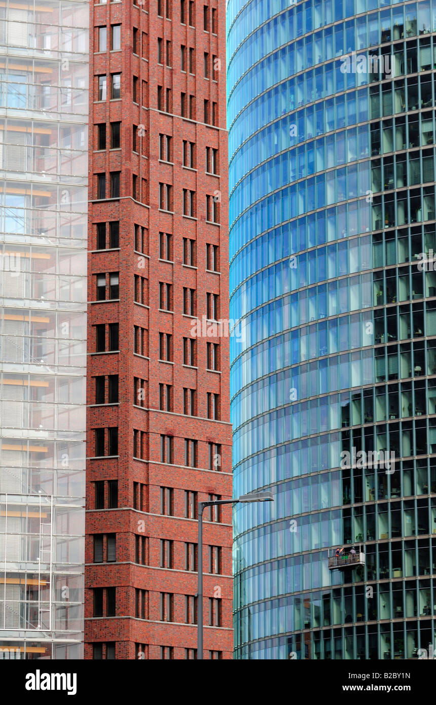 Three high-rise buildings at Potsdamer Platz Square, architectural ...
