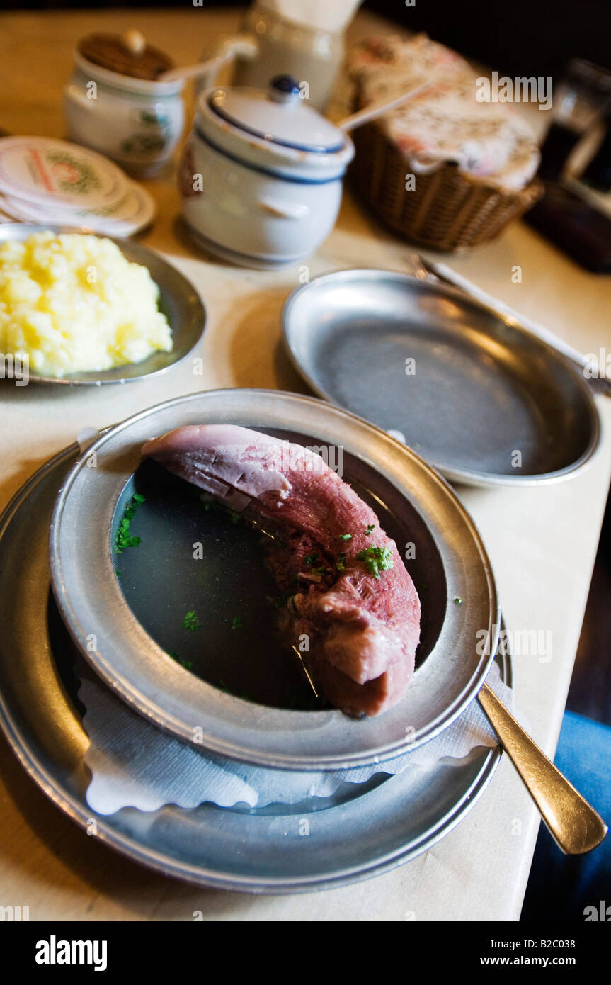 Traditional Bavarian meal served in a restaurant at the Viktualienmarkt ...