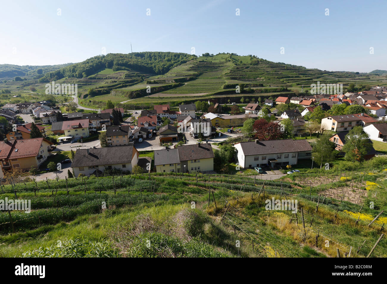 Landscape in Kaiserstuhl with a view of the vineyards in Oberbergen ...