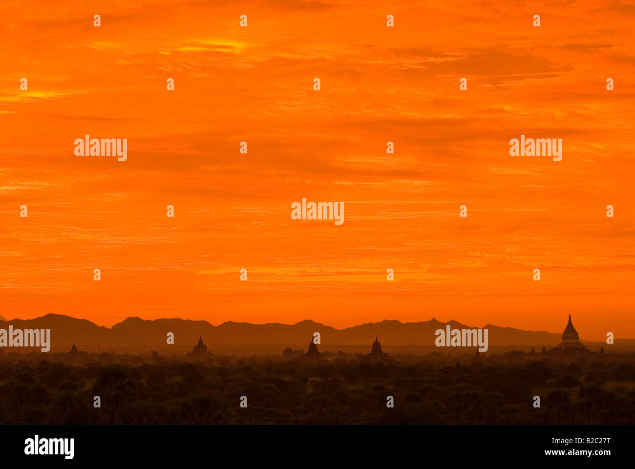 Pagoda field of Bagan at sunset, Bagan, Myanmar, Southeast Asia Stock ...