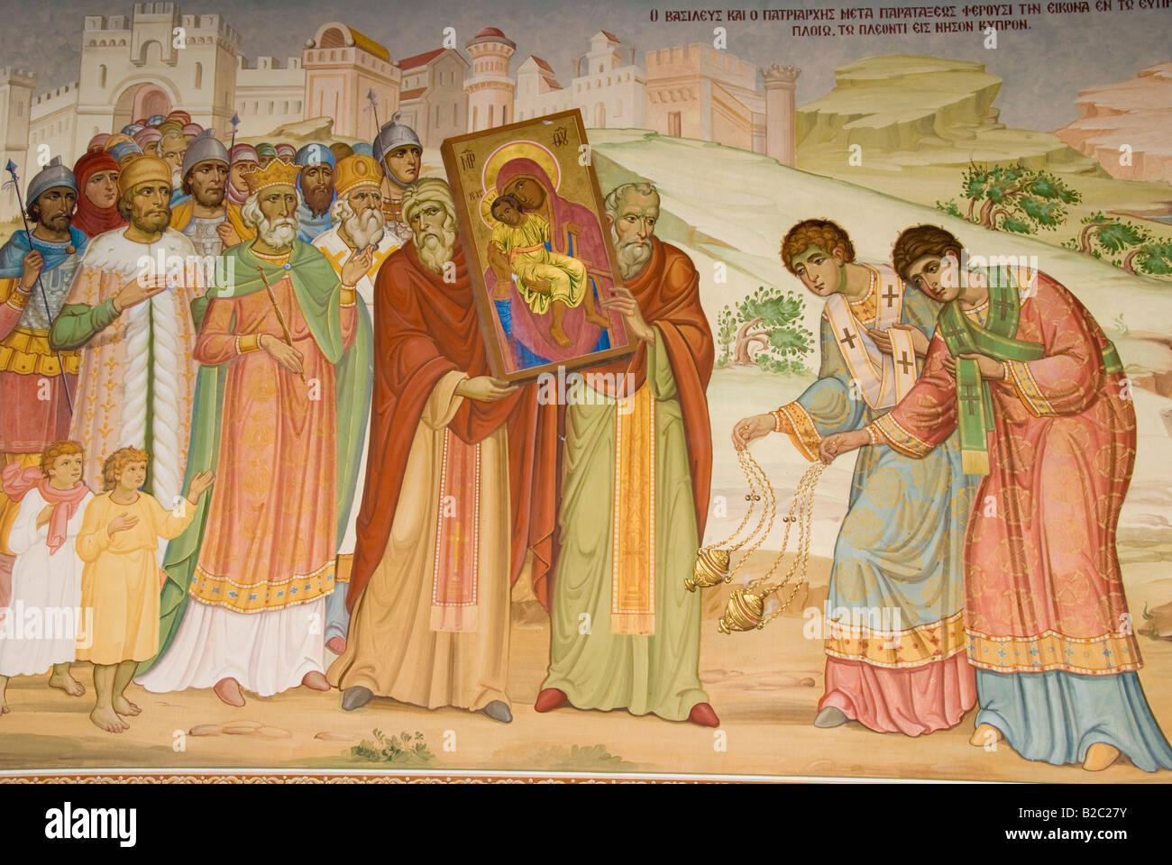 Mural painting, Archbishop Makarios, novice, Kykko Monastery, Cyprus ...
