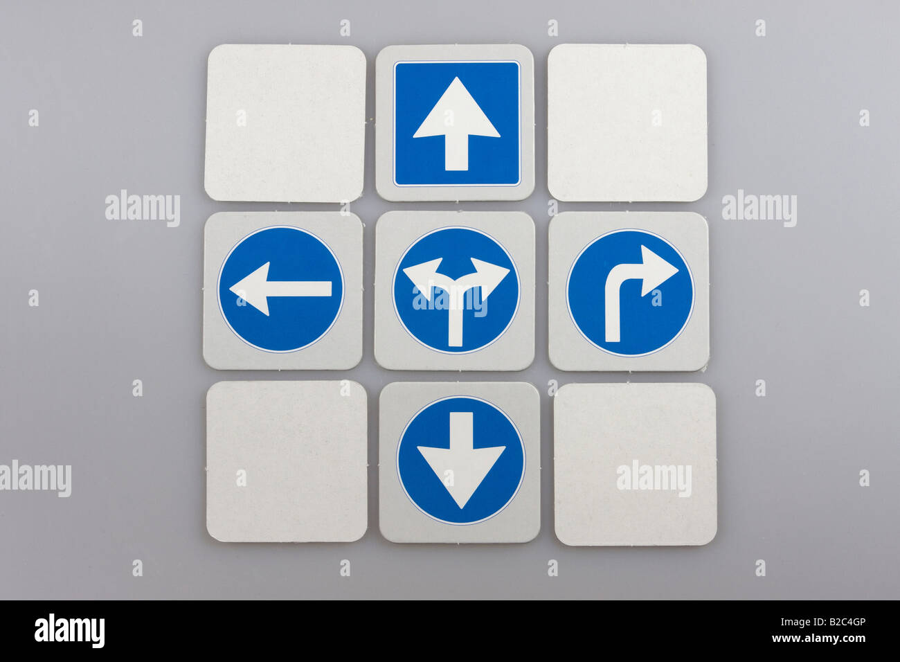 Traffic signs with arrows pointing in various directions, memory cards ...