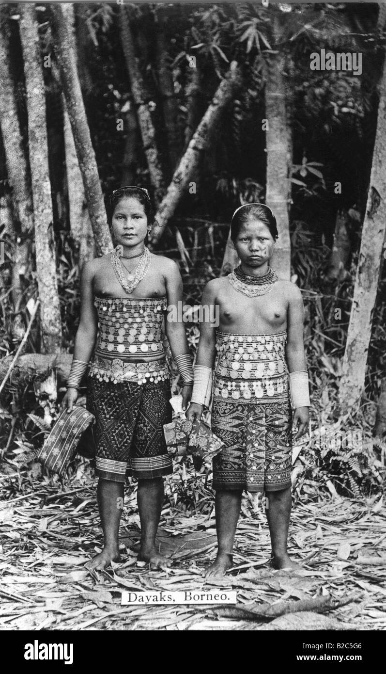 Natives of Borneo, historic picture from about 1910, Indonesia, Asia ...