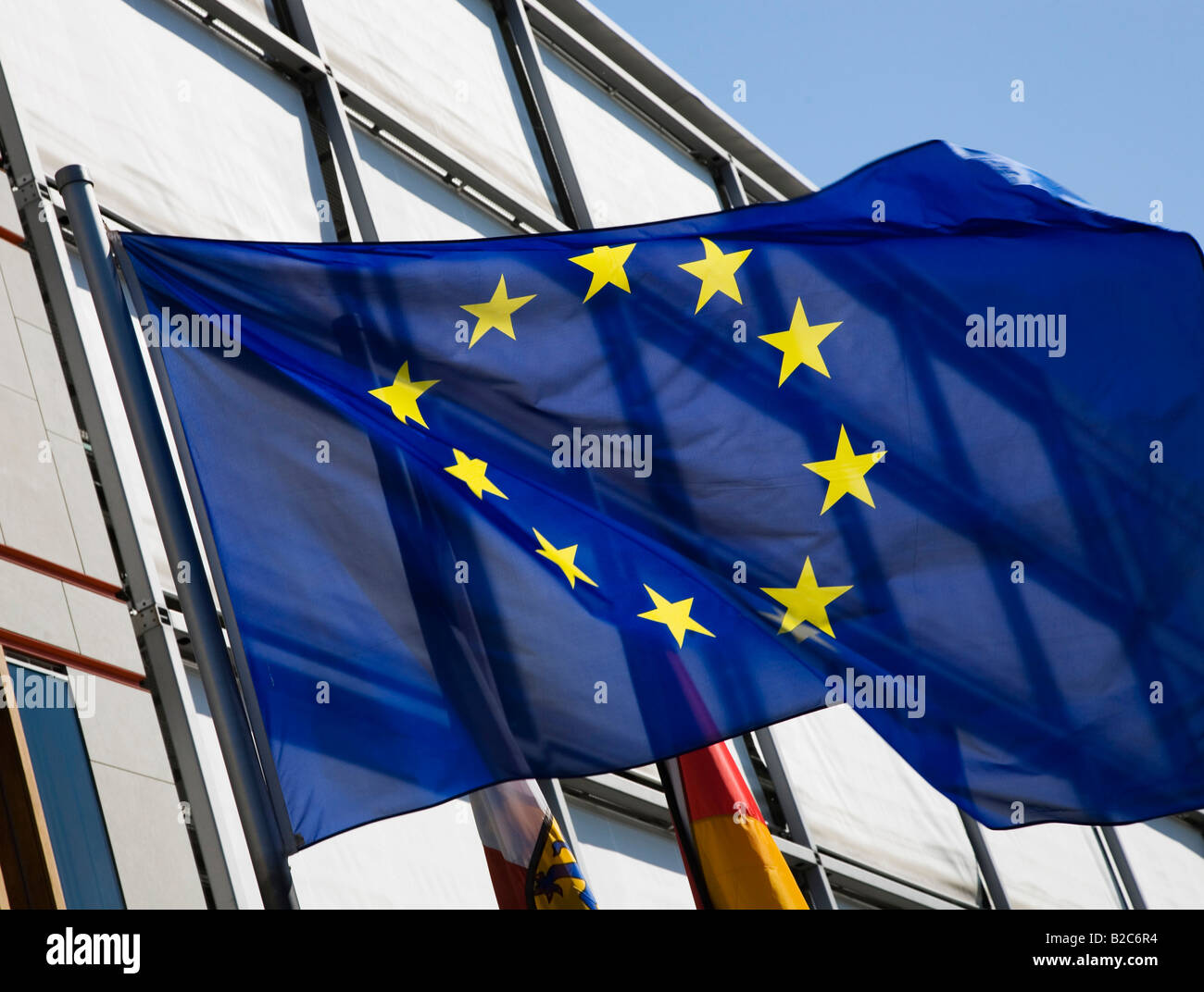 Flag of Europe in front of an official building in Berlin-Mitte, Berlin ...