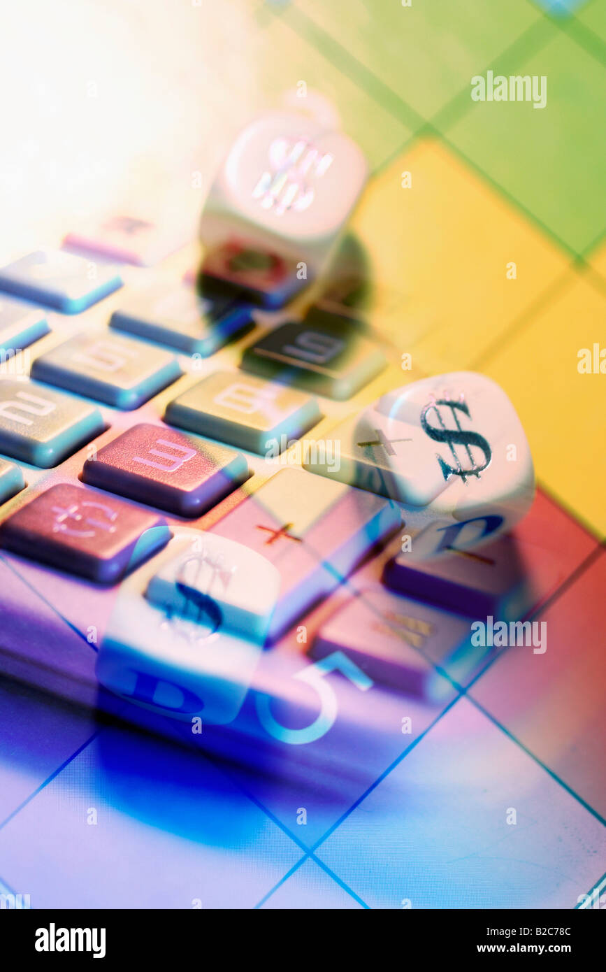 Composite of calculator and dice Stock Photo - Alamy