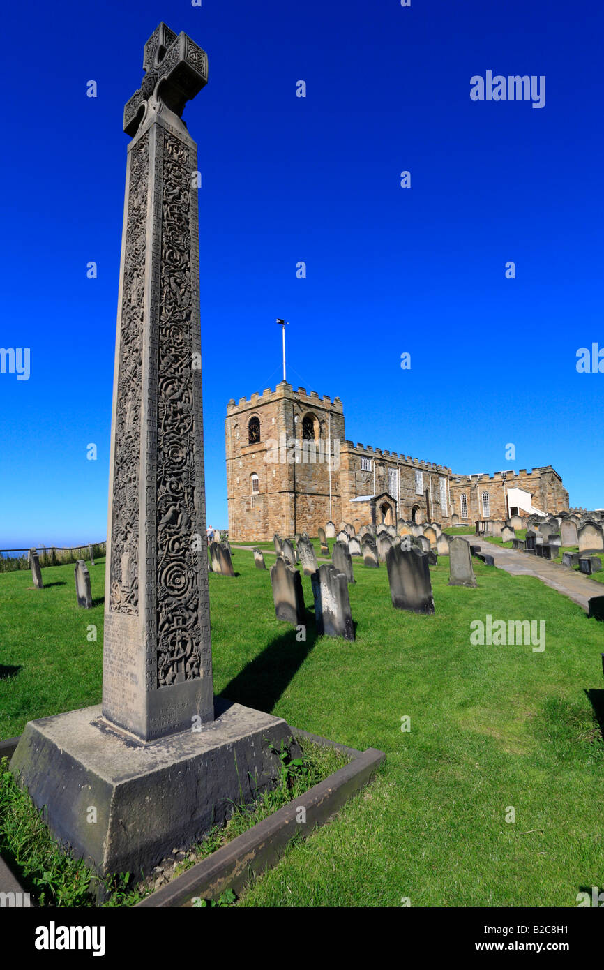 Caedmon's Cross and St Mary's Church, Whitby, North Yorkshire, England ...