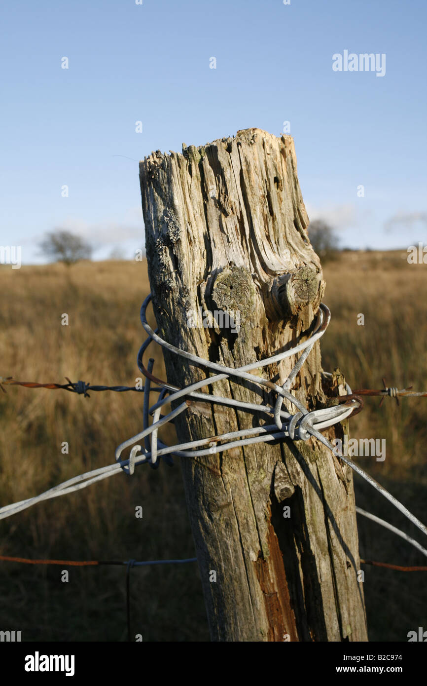 rotten wooden pole on fence outdoors in country Stock Photo - Alamy