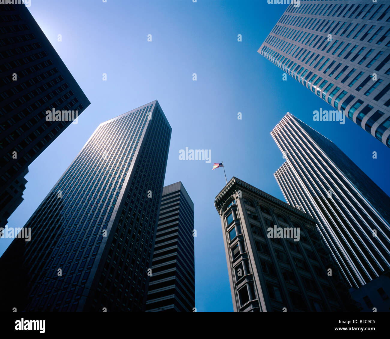 Modern skyscrapers american flag hi-res stock photography and images ...