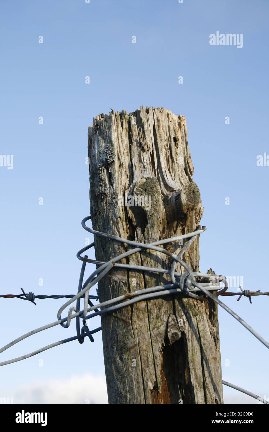 rotten wooden pole on fence outdoors in country Stock Photo - Alamy
