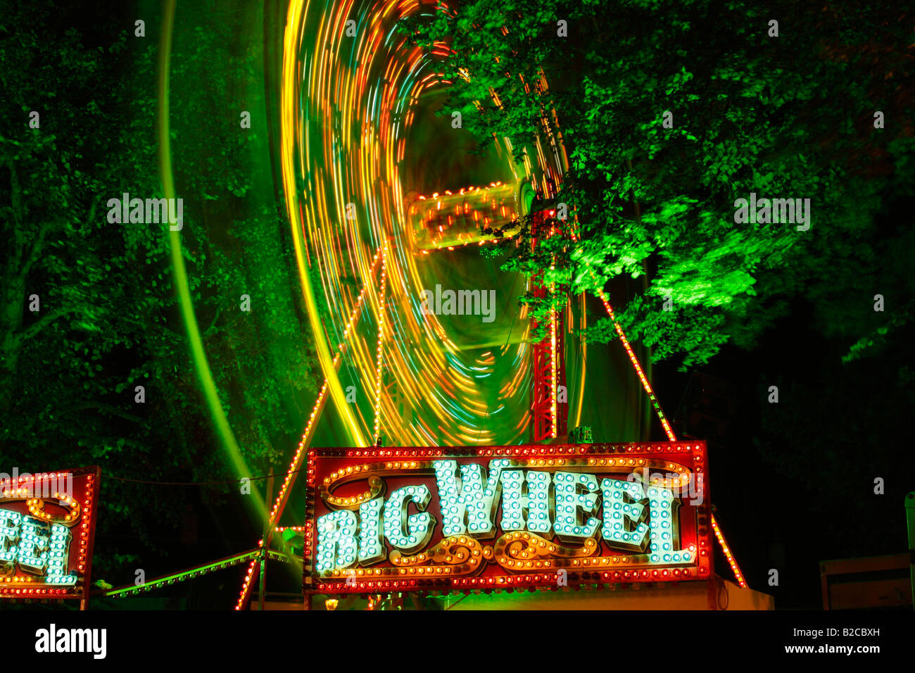 Stokesley high street fun fair at night Stock Photo - Alamy