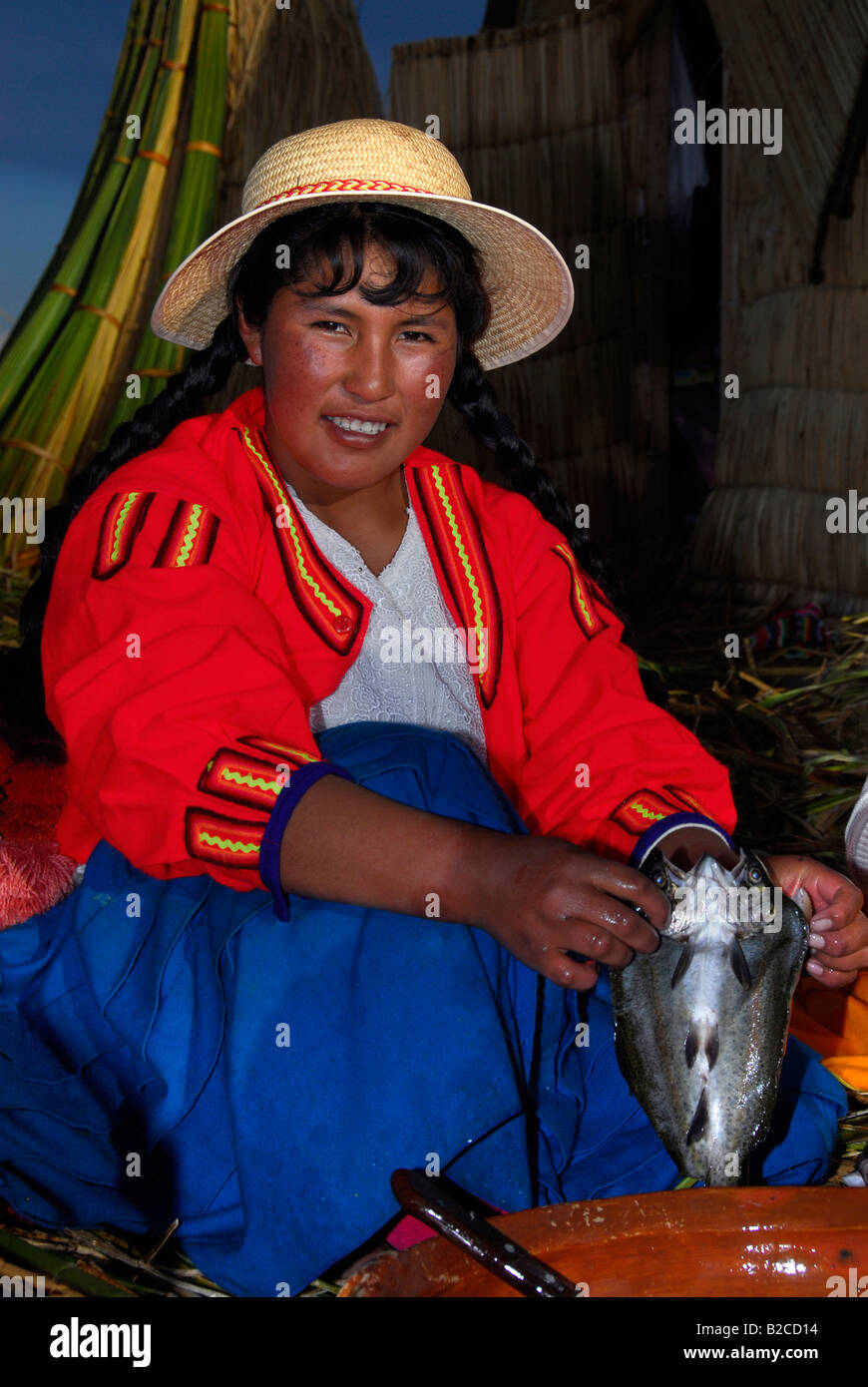 Aymara indians on Uros Islands, Lake Titicaca, Peru, South America ...
