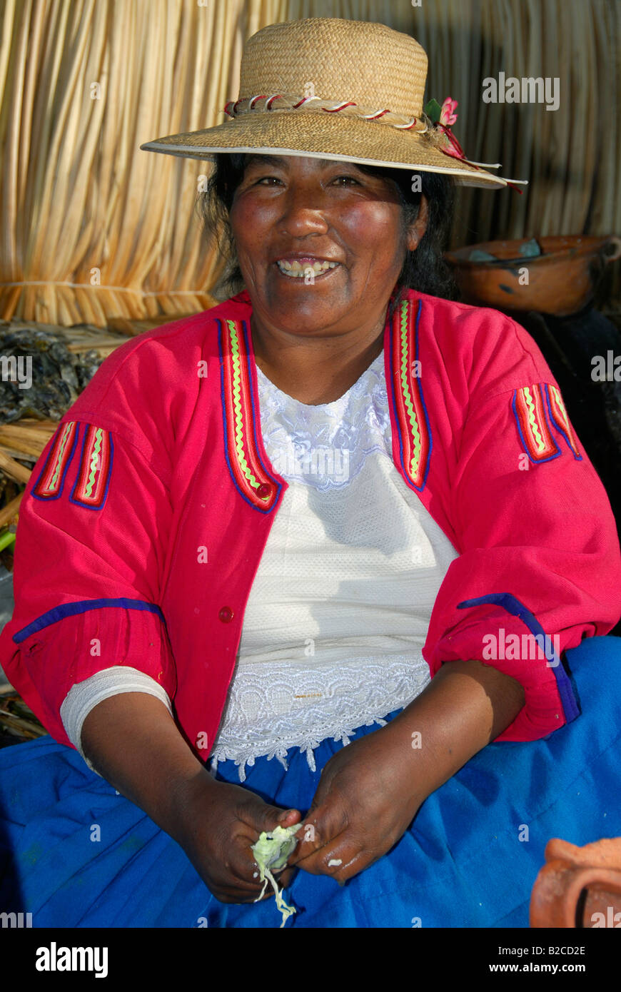 Aymara indians on Uros Islands, Lake Titicaca, Peru, South America ...