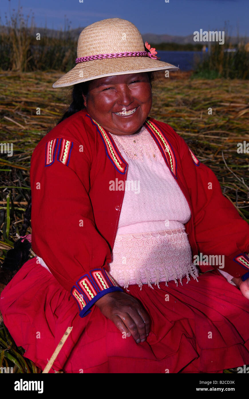 Aymara indians on Uros Islands, Lake Titicaca, Peru, South America ...