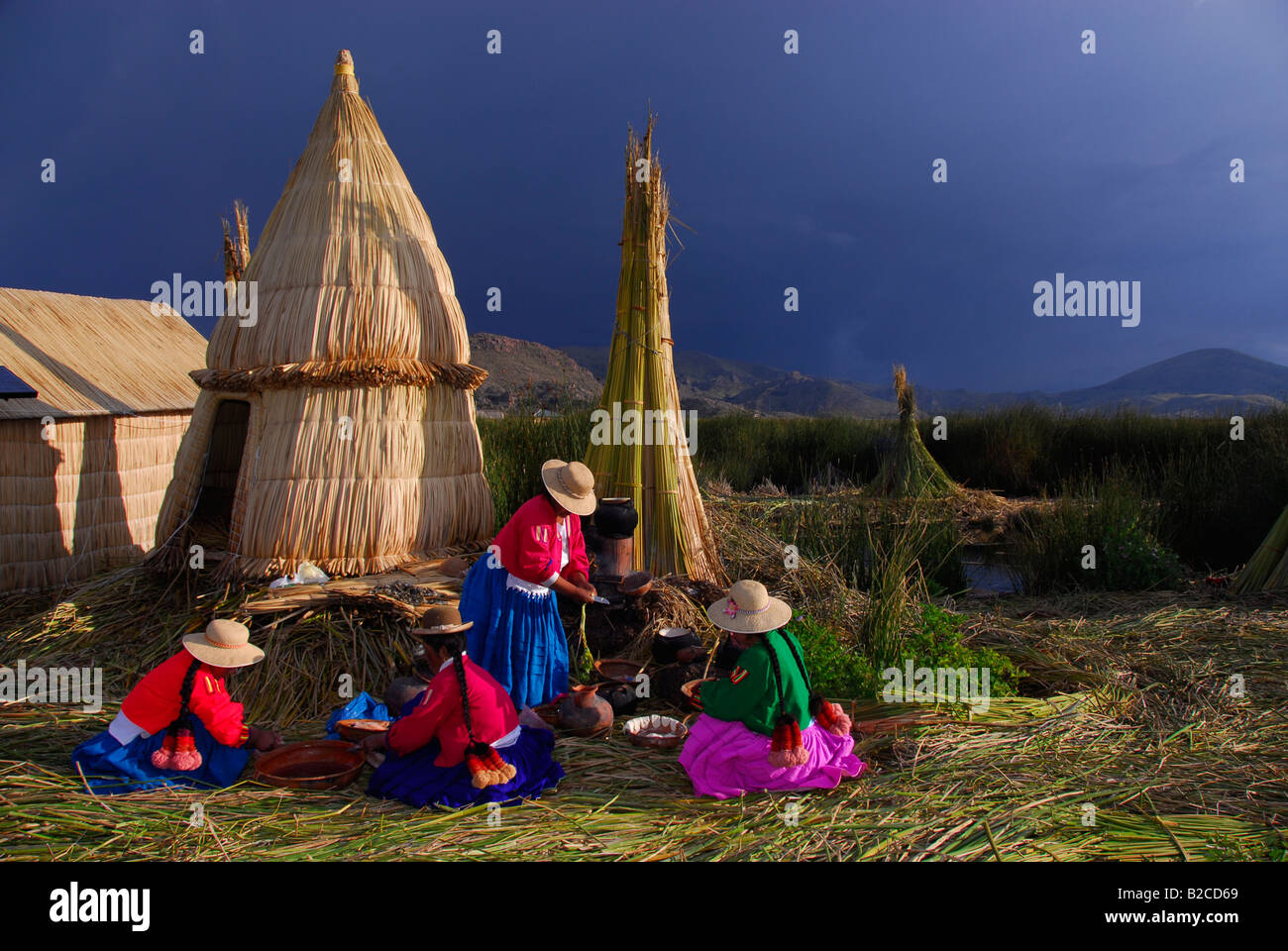 Aymara indians on Uros Islands, Lake Titicaca, Peru, South America ...