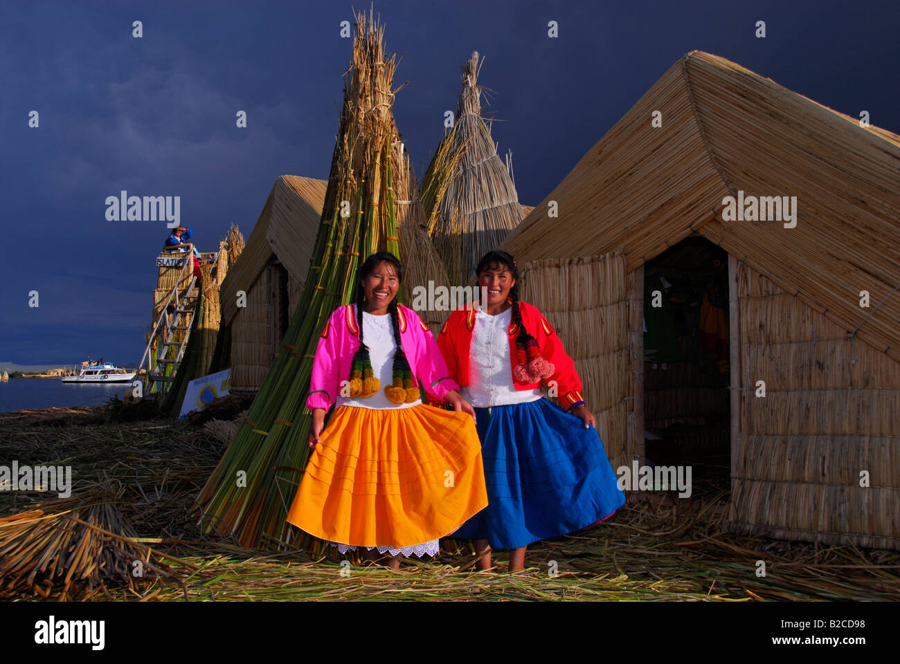 Aymara indians on Uros Islands, Lake Titicaca, Peru, South America ...