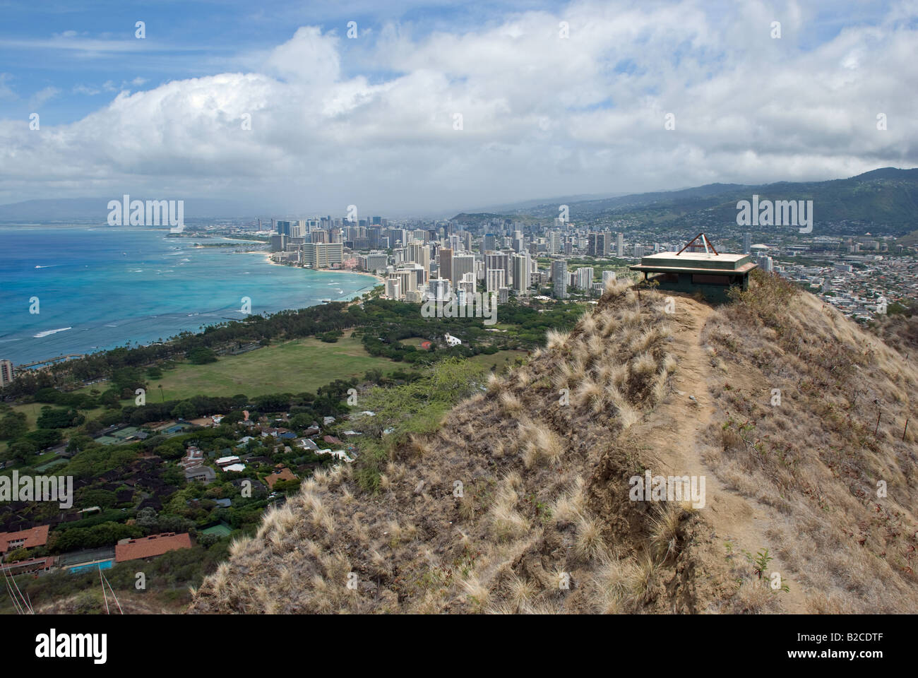 View of Honolulu from the Diamond Head volcanic crater. Hawaii, USA ...