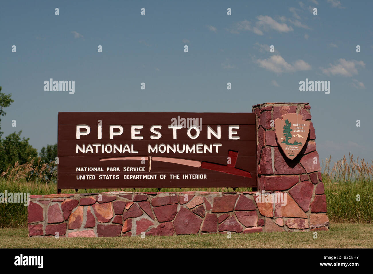Sign at entrance to Pipestone National Monument where native tribes ...